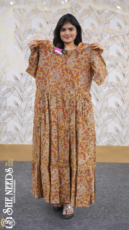Mustard Yellow Color Long Frock | She Needs - The Saree World
