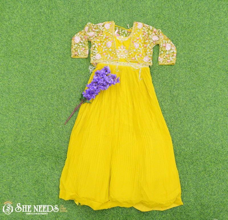 Yellow Color Party Wear Long Frock | She Needs - The Saree World