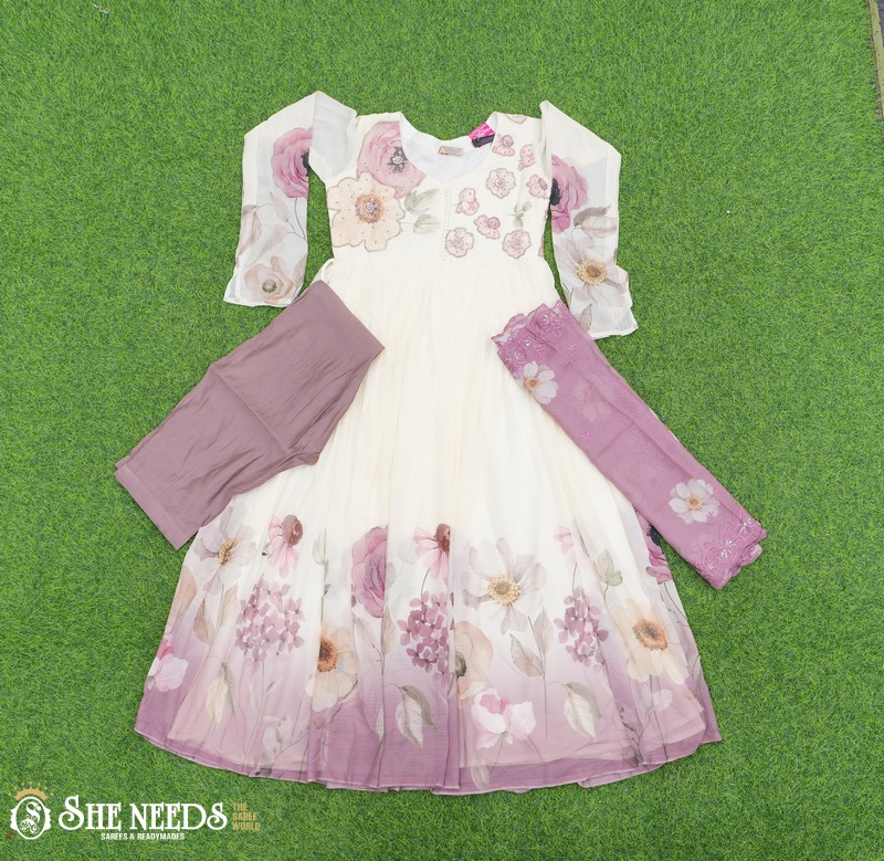 Cream & Pink Color Party Wear Long Frock | She Needs - The Saree World