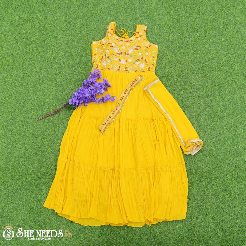 Yellow Color Party Wear Long Frock | She Needs - The Saree World