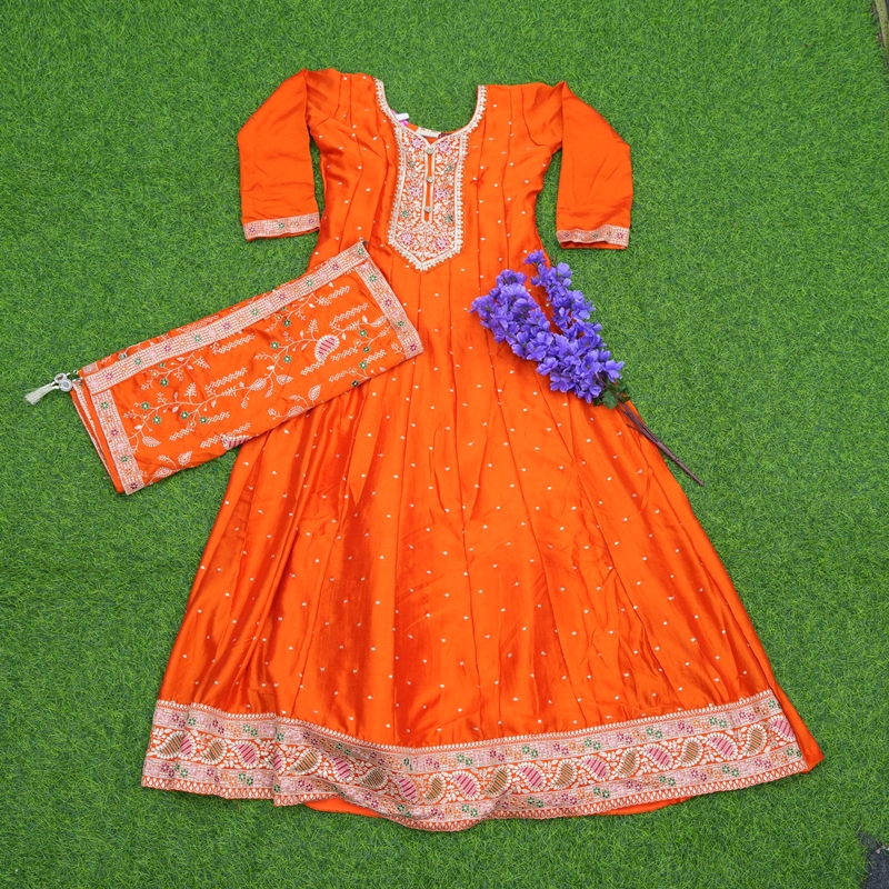Orange Color Designer Party Wear Long Frock | She Needs - The Saree World