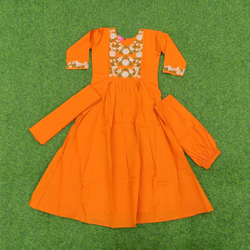 Orange Color Floral Thread Embroidered Designer Dress | She Needs - The ...