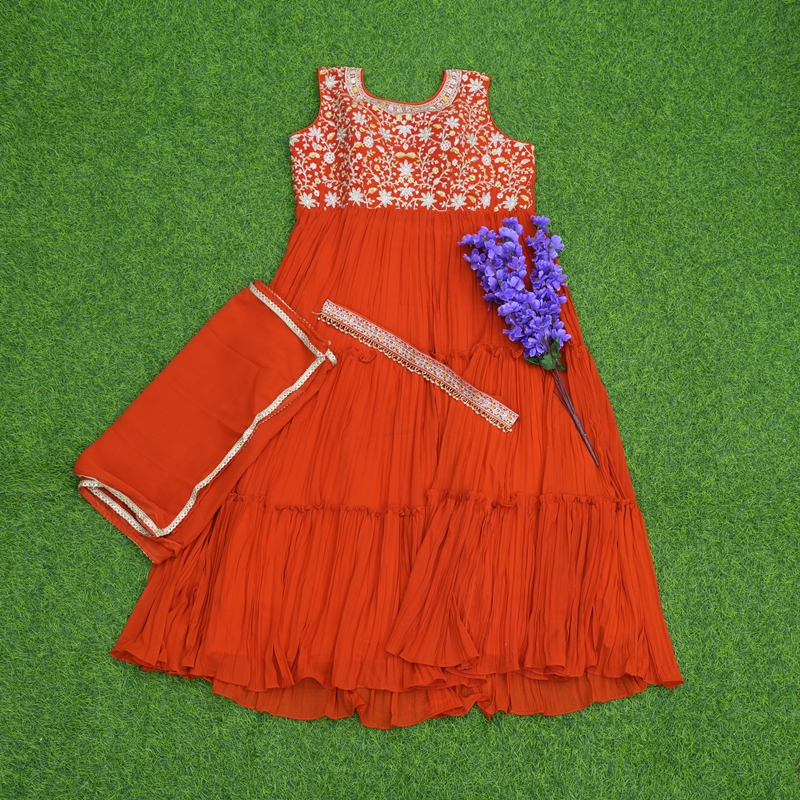 Orange Color Designer Party Wear Long Frock | She Needs - The Saree World