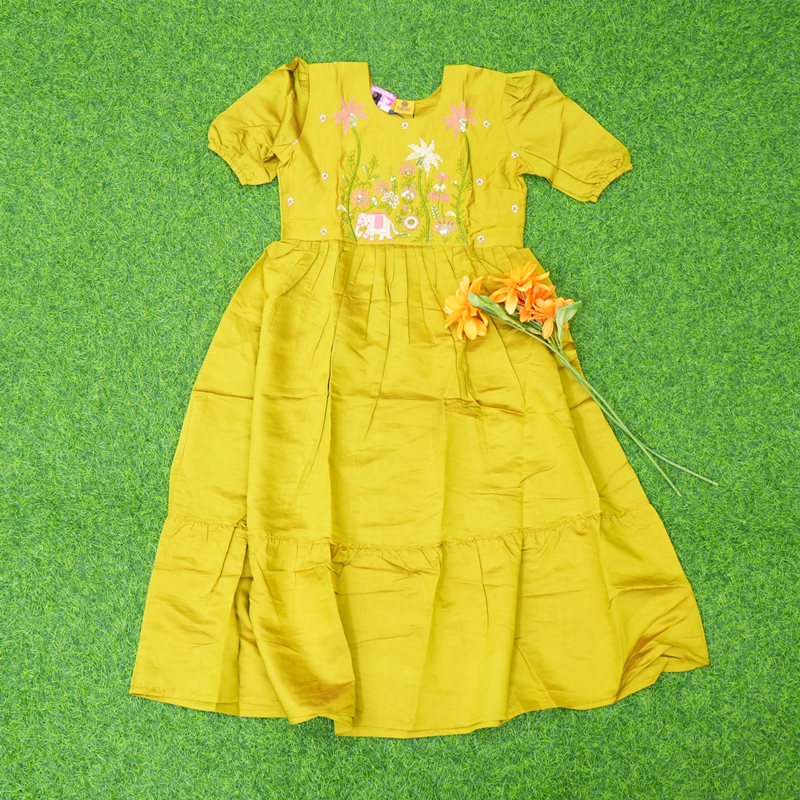 Yellow Color Thread Embroidered Designer Long Frock | She Needs - The ...