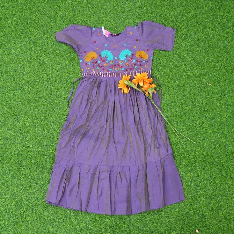 Voilet Color Thread Embroidered Designer Long Frock | She Needs - The ...