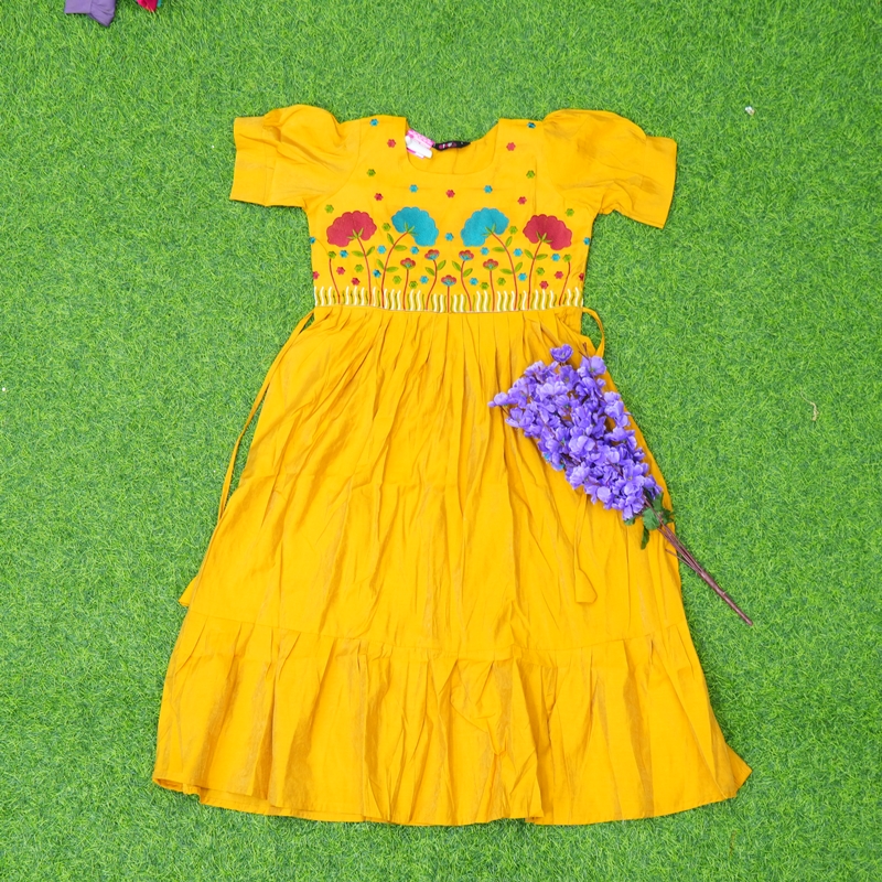 Yellow Color Thread Embroidered Designer Long Frock | She Needs - The ...