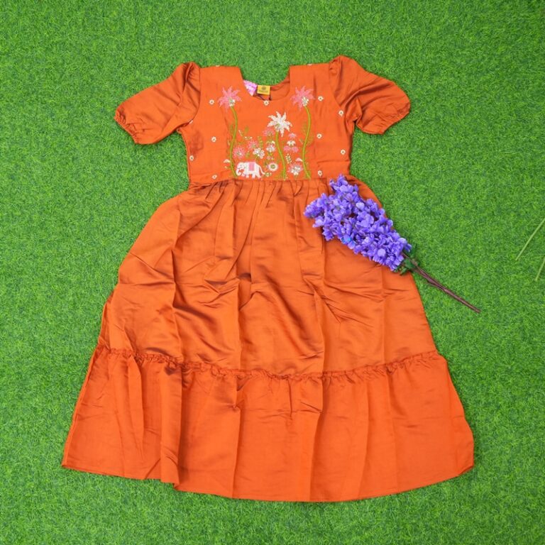 Orange Color Thread Embroidered Designer Long Frock | She Needs - The ...