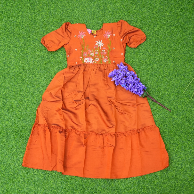 Orange Color Thread Embroidered Designer Long Frock | She Needs - The ...