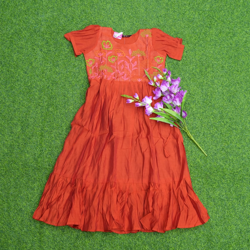 Orange Color Thread Embroidered Designer Long Frock | She Needs - The ...